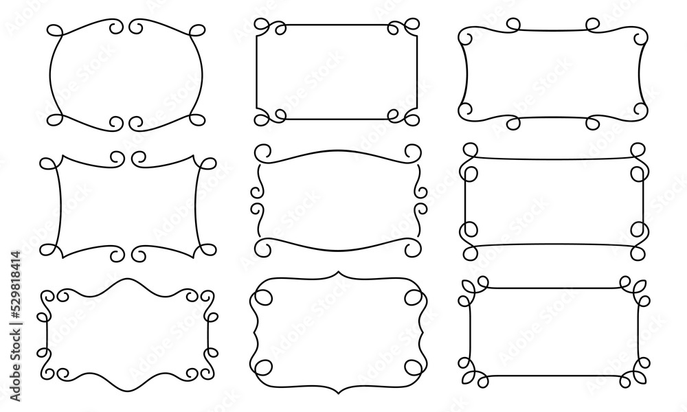 vintage frame set isolated, borders and labels .hand drawing withe ...