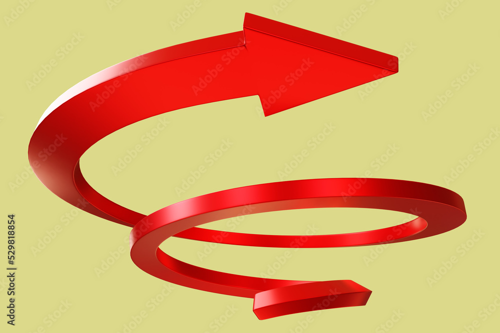 Spiral arrow. Red pointer with long tail. Red arrow points to side ...