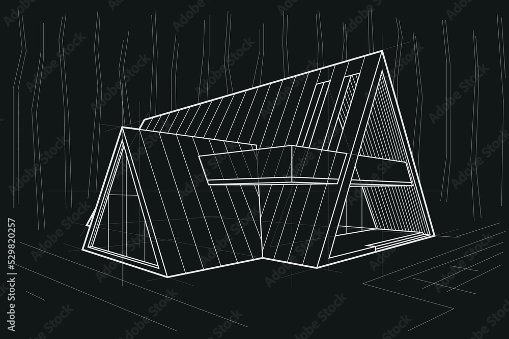 Linear architectural sketch residental building - triangle forest ...