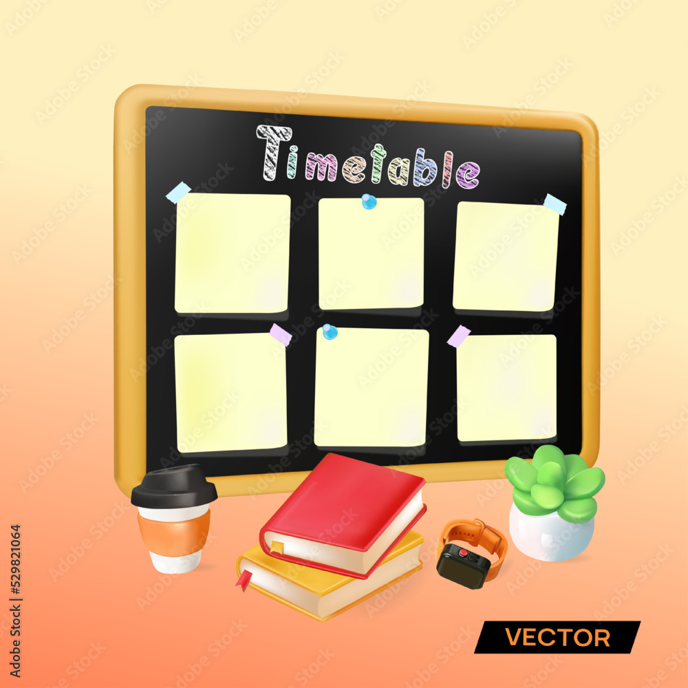 Vetor de School board with stickers, you can write the daily routine or ...