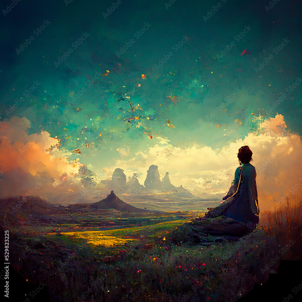 digital illustration of a meditative state, created with generative ai ...