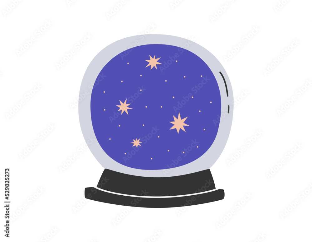 Hand drawn cute cartoon illustration of magic crystal ball with stars ...