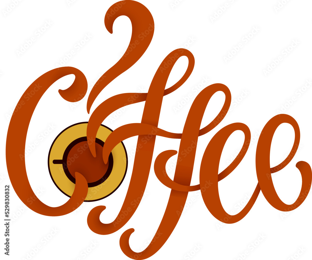 Hand-lettered calligraphy: coffee. Doodle style. Vector illustration ...