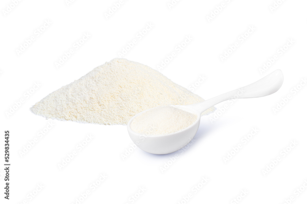 Collagen peptides powder isolated on white background. Natural ...