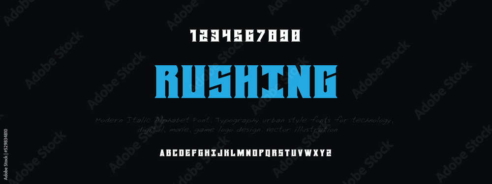 RUSHING tech vector font typeface unique font design. Typeface urban ...