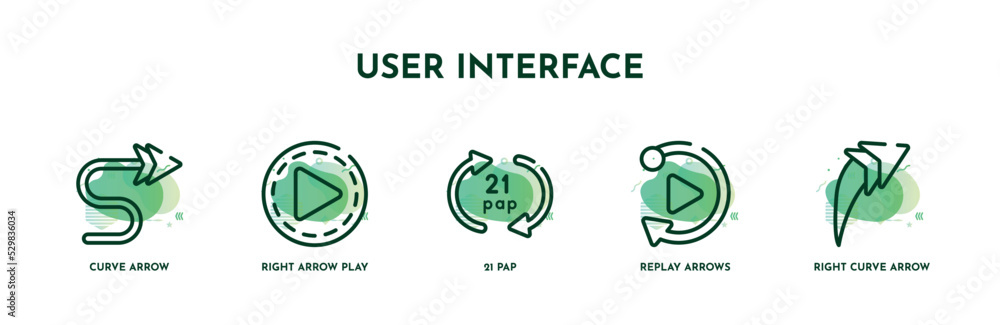 set of 5 thin line user interface icons. outline icons including curve ...