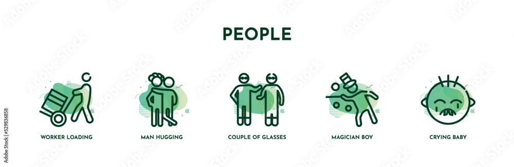 set of 5 thin line people icons. outline icons including worker loading ...