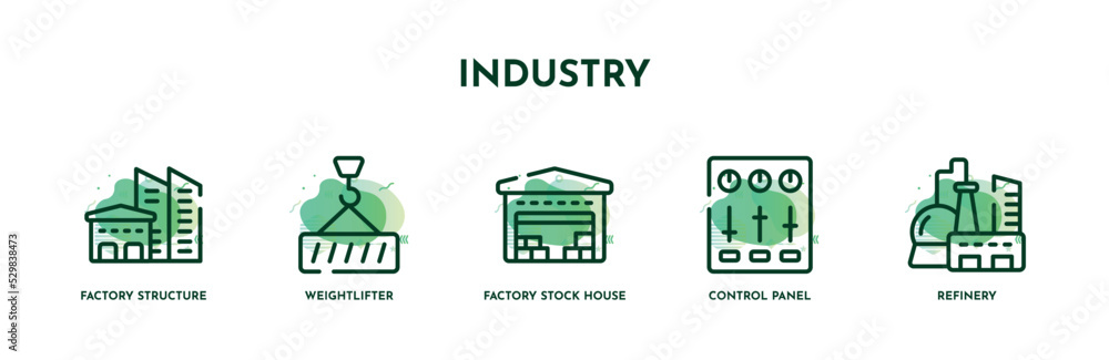 set of 5 thin line industry icons. outline icons including factory ...