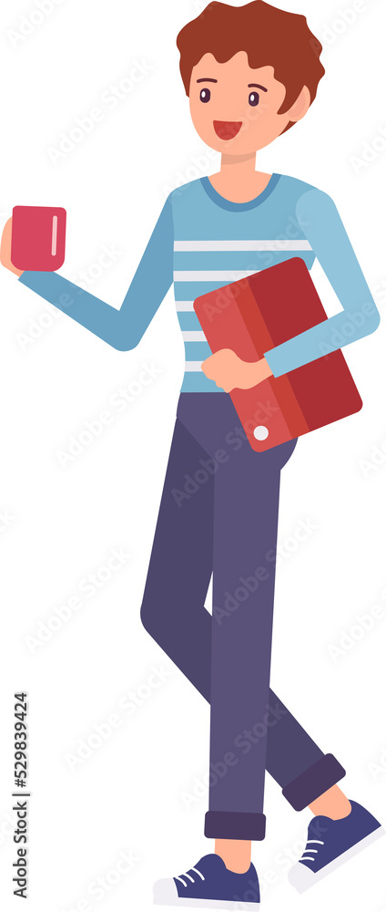 Cute cartoon people male man character holding hot drink cup Stock ...