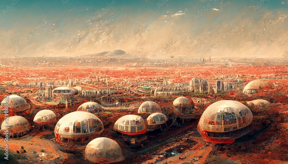 Futuristic Dome City on Mars with bubble habitable homes Stock ...