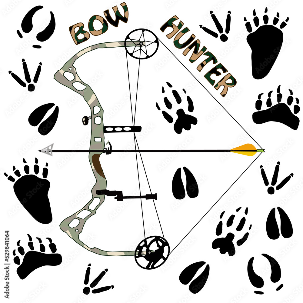 Archery hunting design, illustration. Bowhunter, bow and arrow, animal ...