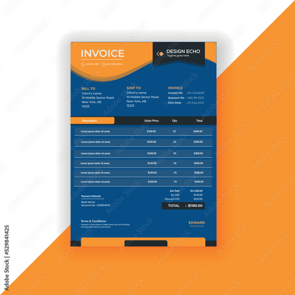 Business invoice Template - Clean Modern Corporate Invoice Design ...