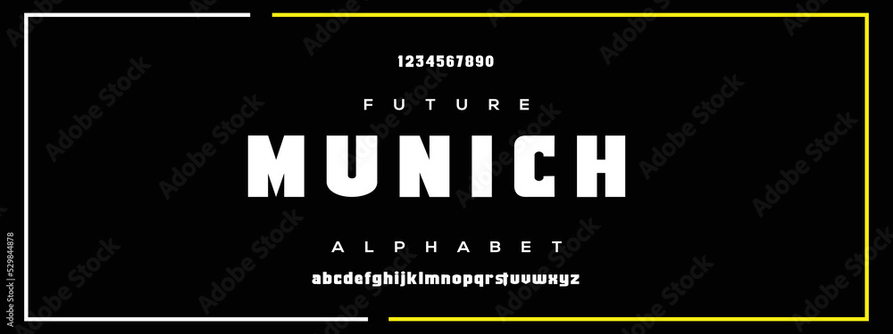 Vetor de MUNICH Luxury Minimal Modern Tech Alphabet Letter Fonts. Typography minimal style font ...