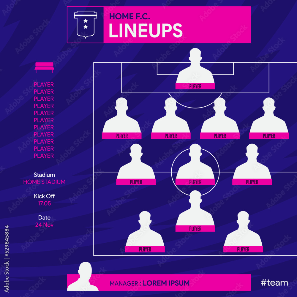 Football team formation, starting list or lineups infographic template ...