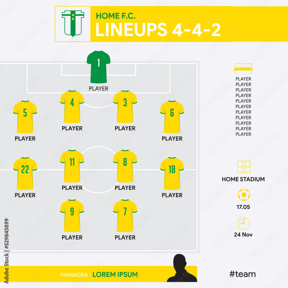Football team formation, starting list or lineups infographic template ...