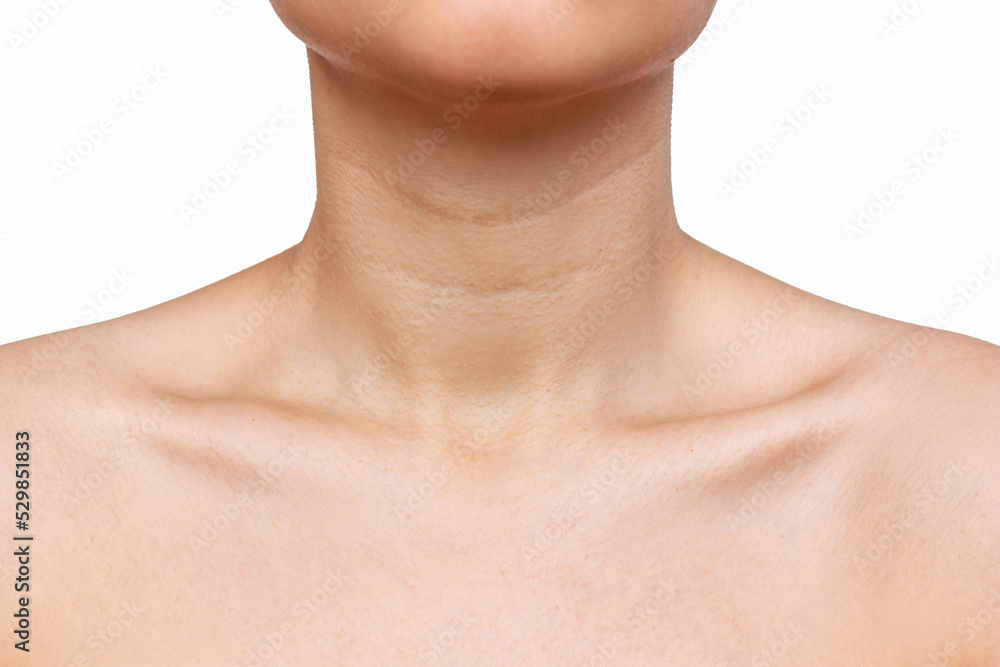 Cropped shot of young woman with wrinkles, age-related changes, rings ...