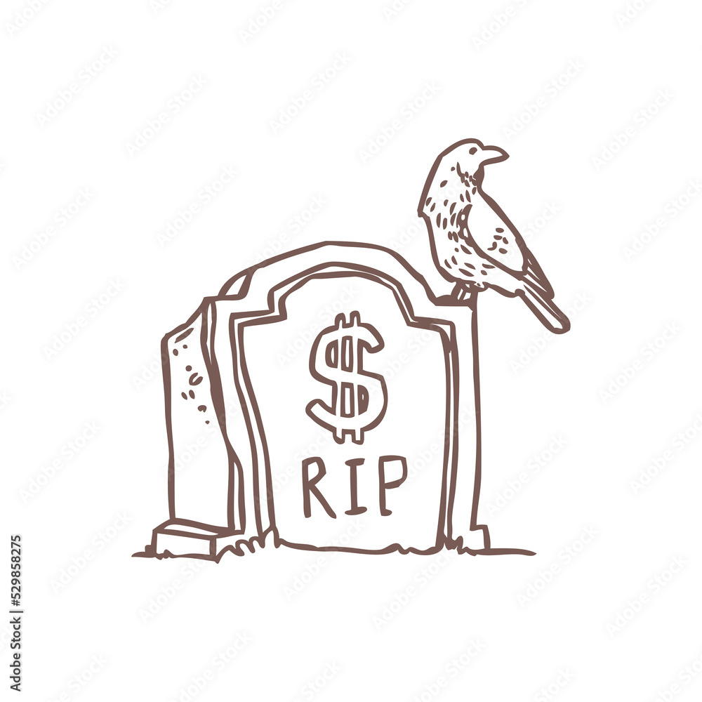 Dead money sketch vector - hand drawn illustration of gravestone with ...