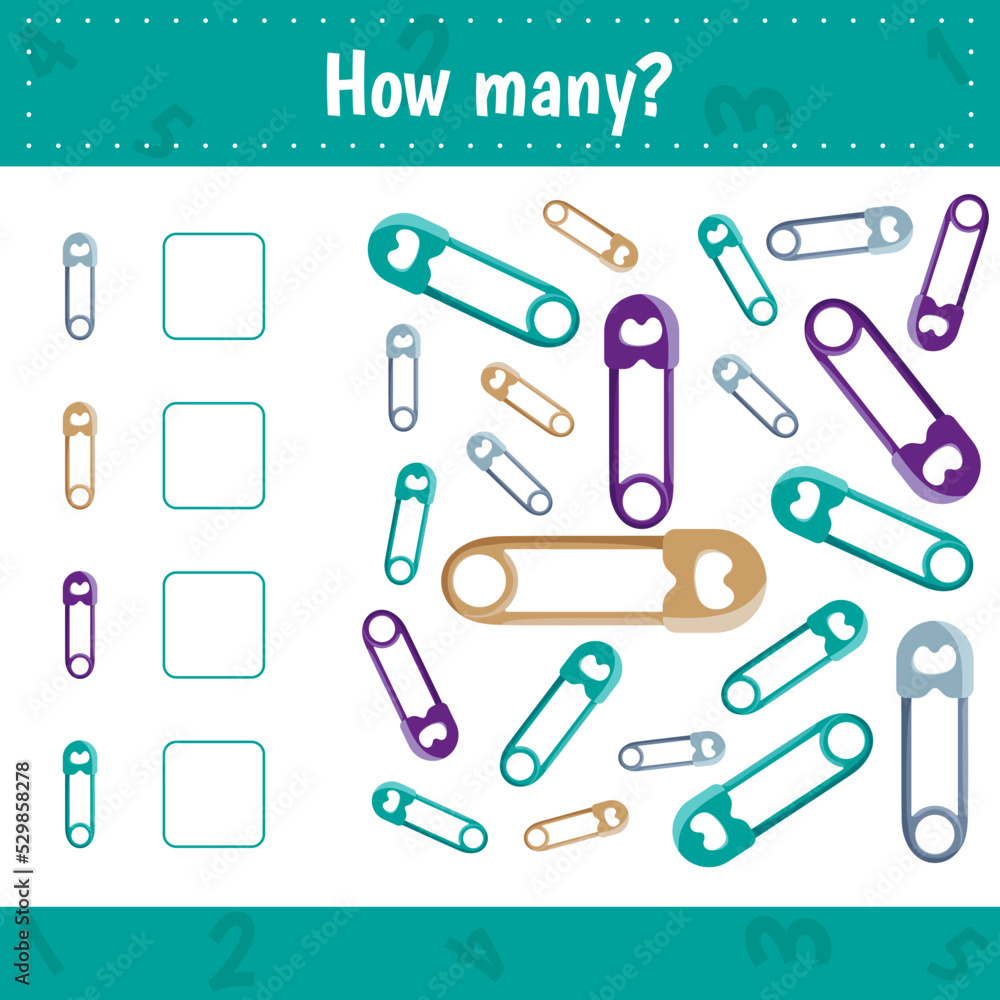 How many pins are there. Count the number and write. Math worksheet for ...