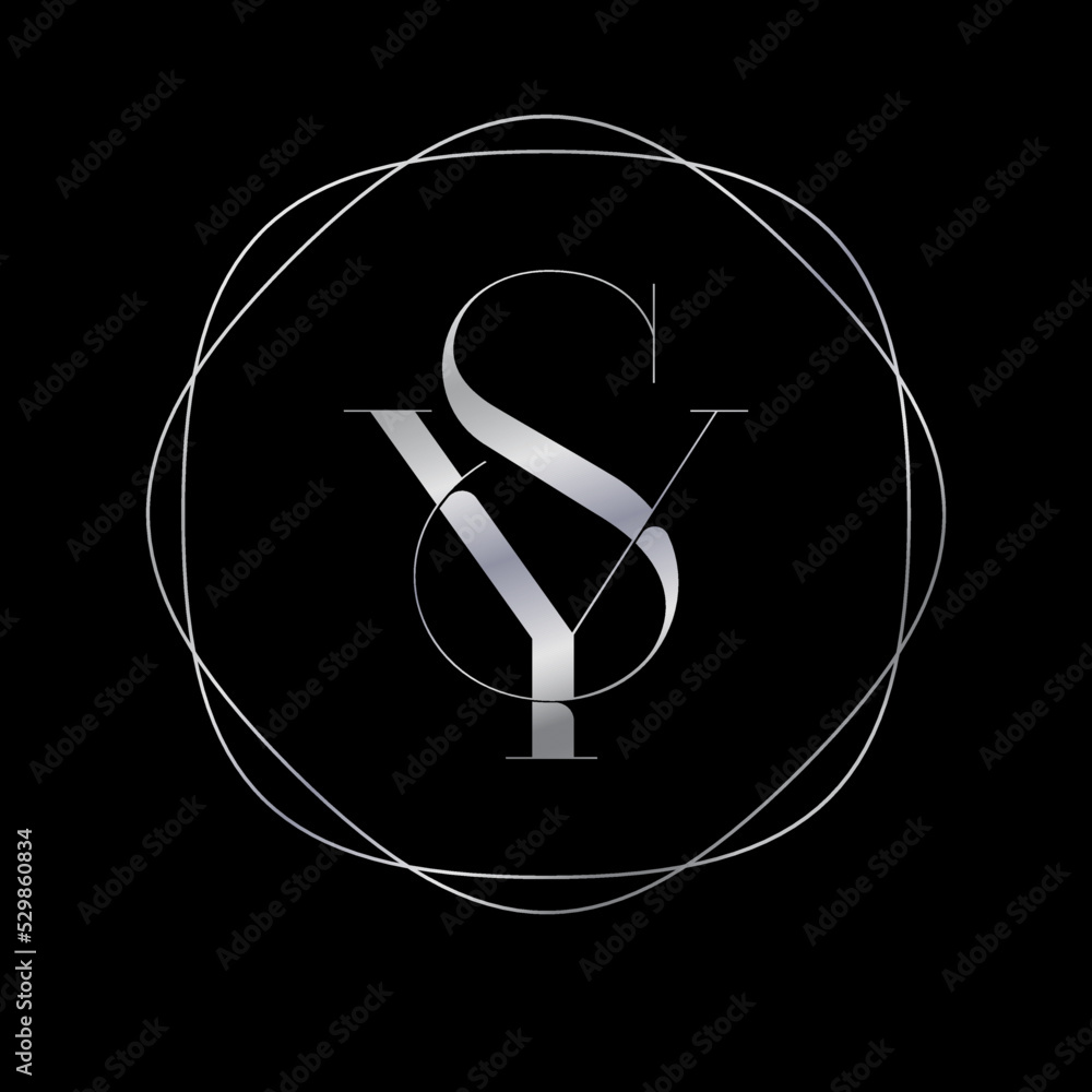 The letter S and the letter Y. SY monogram consists of silver letters ...