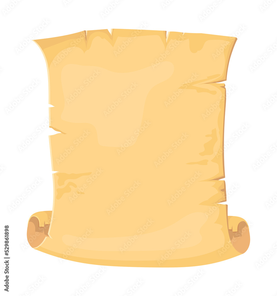 Folded parchment. Paper scroll for book or map, cartoon vector ...