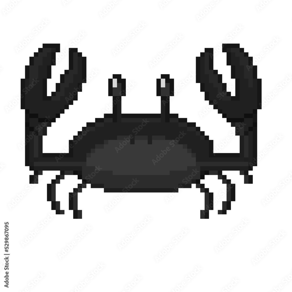 An 8-bit retro-styled pixel-art illustration of a black crab. Stock ...