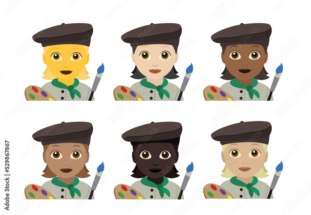 woman artist painter emoji vector illustration Stock Vector | Adobe Stock