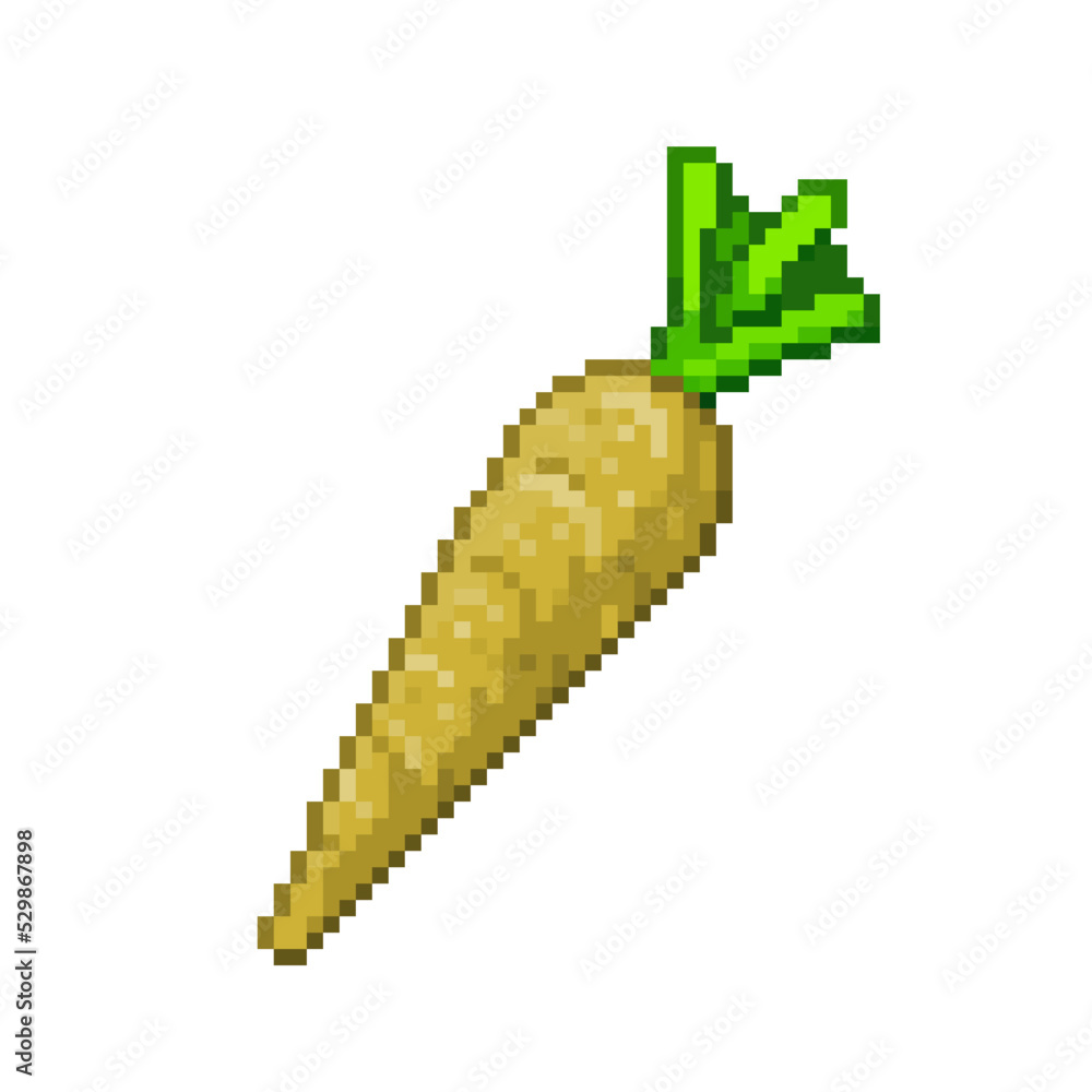 An 8-bit retro-styled pixel-art illustration of a golden carrot. Stock ...