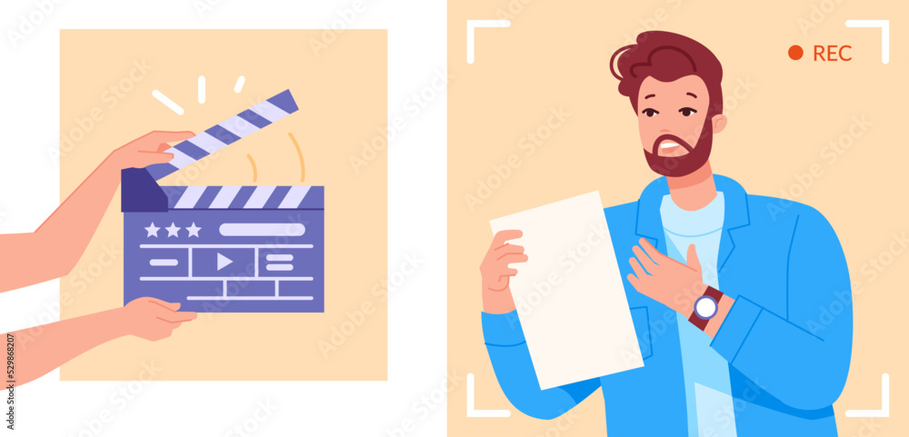 Actor reading script. Movie academic rehearsal actors casting concept ...