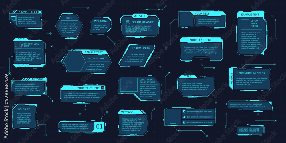 Hud callout boxes. Futuristic space display information layout, digital ...