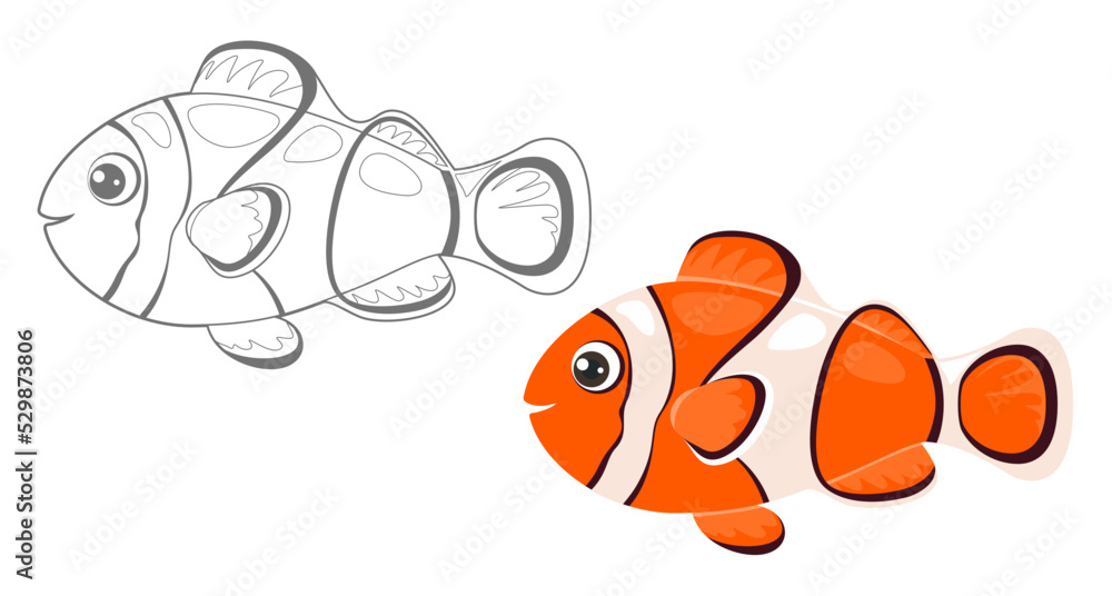 Coloring page outline of cartoon clownfish. Coloring book for children ...