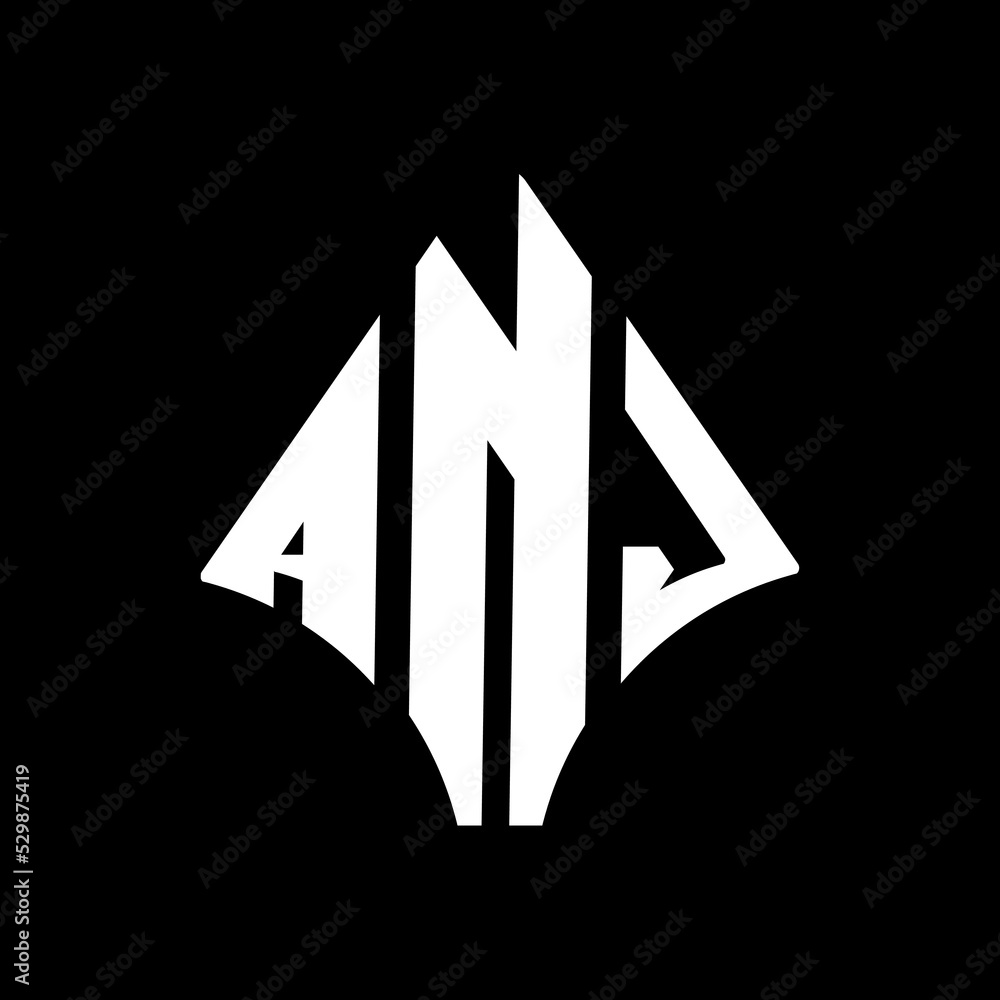 ANJ letter logo design. ANJ modern letter logo with black background ...
