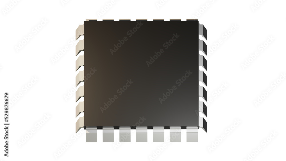 3D orthographic square microchip black with no font in the transparent ...