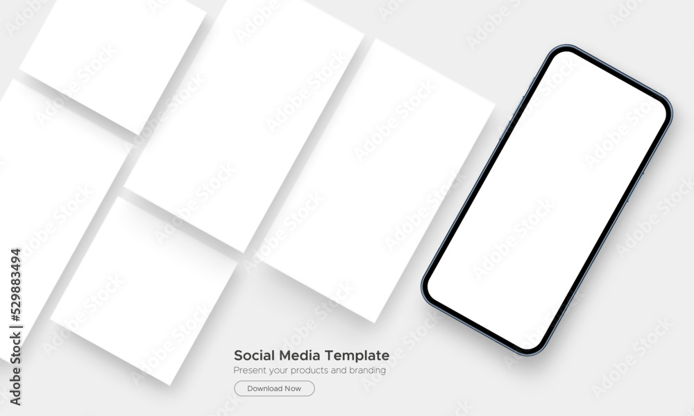 Mobile Phone With Blank Screen and Templates for Social Media Posts ...
