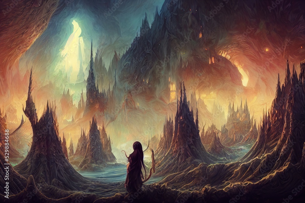 fantasy design cave, creature, rocks illustration. Generative AI Stock ...