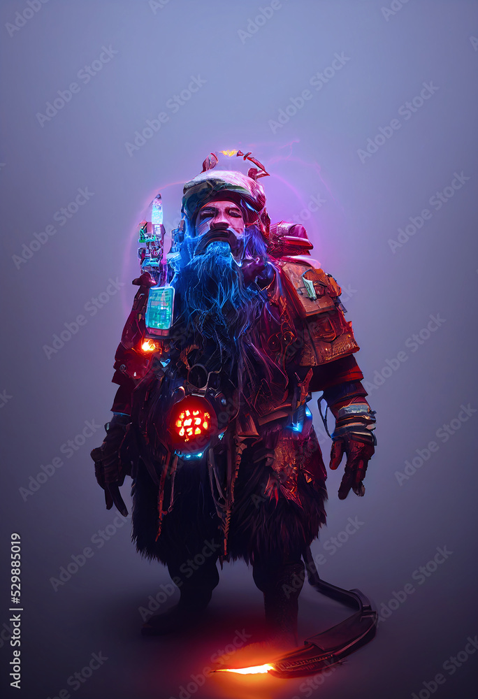 Photo cyberpunk augmented dwarf male shaman, created with generative ai ...