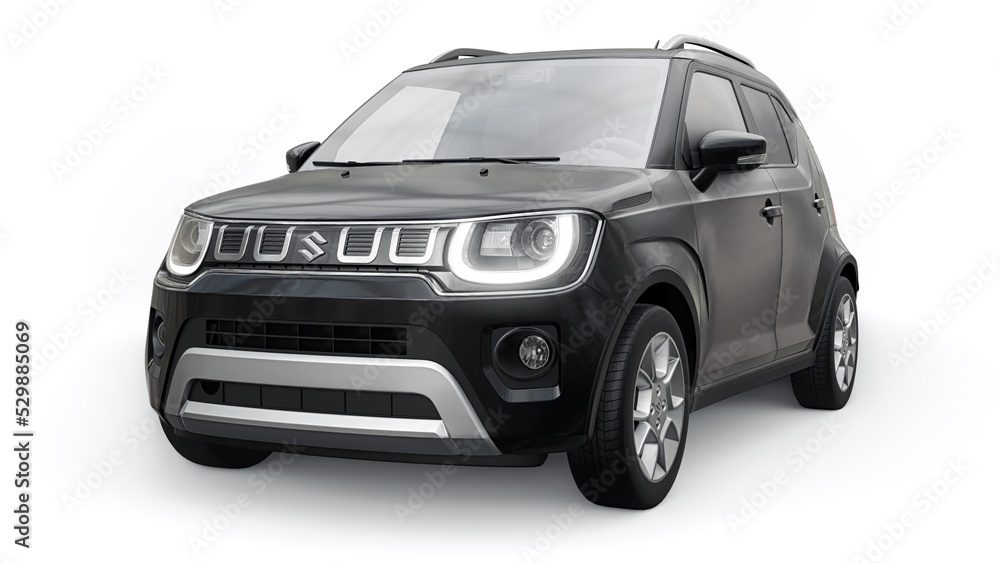 Tokio. Japan. September 11, 2022. Black Suzuki Ignis 2022 on a white ...
