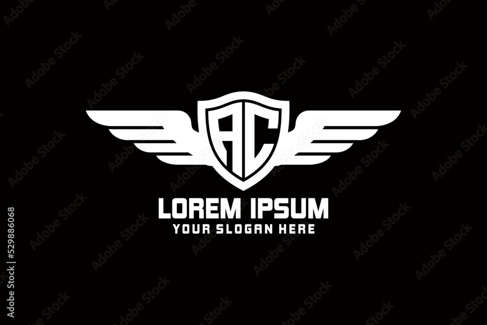 Initial AC wings on Black background. elements for logo, label, emblem ...