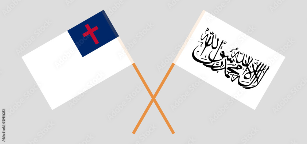 Crossed flags of christianity and Taliban. Official colors. Correct ...