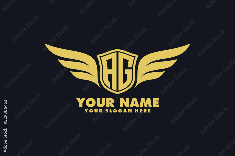 Initial AG wings on Black background. elements for logo, label, emblem ...
