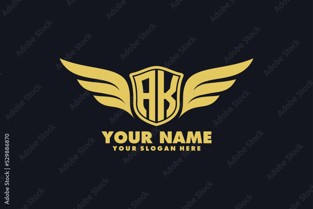 Initial AK wings on Black background. elements for logo, label, emblem ...