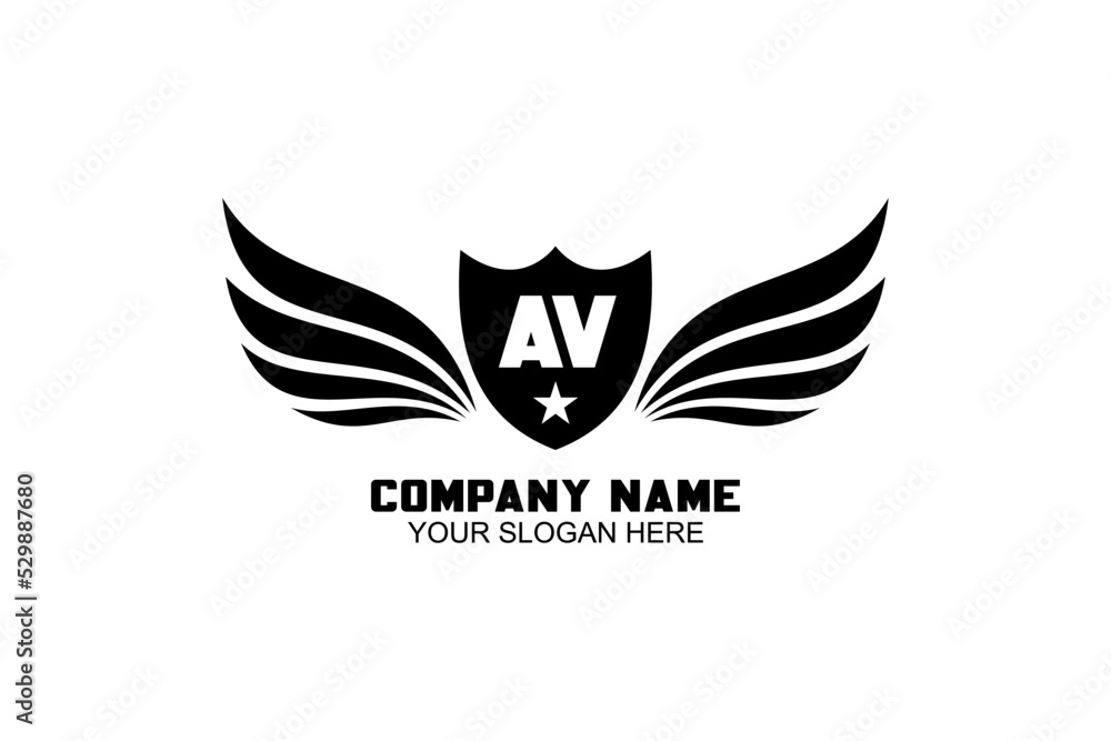 Letter AV Abstract feather wings icons. Silhouette pair of wings icon ...