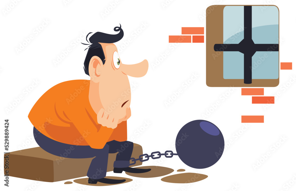 Sad man in prison cell. Illustration for internet and mobile website ...