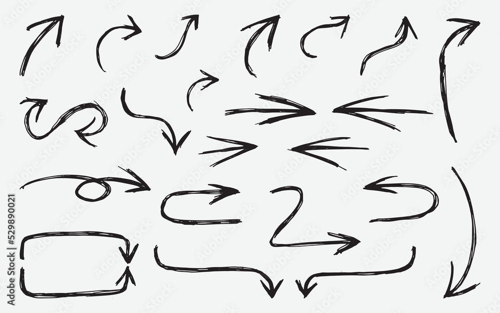 Scribble Hand drawn diagram arrow icons vector set, Scribble ...