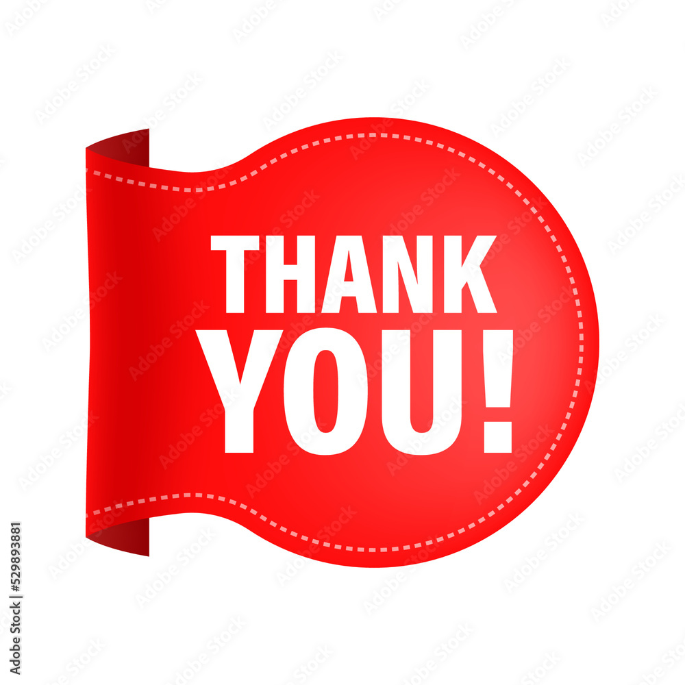 Thank you red ribbon on white background for banner design. Icon for ...