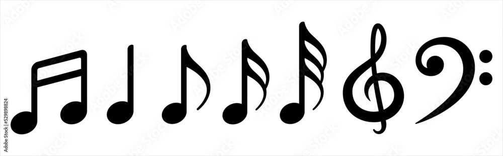 Music notes icons set. Music notes symbol signs, vector illustration ...
