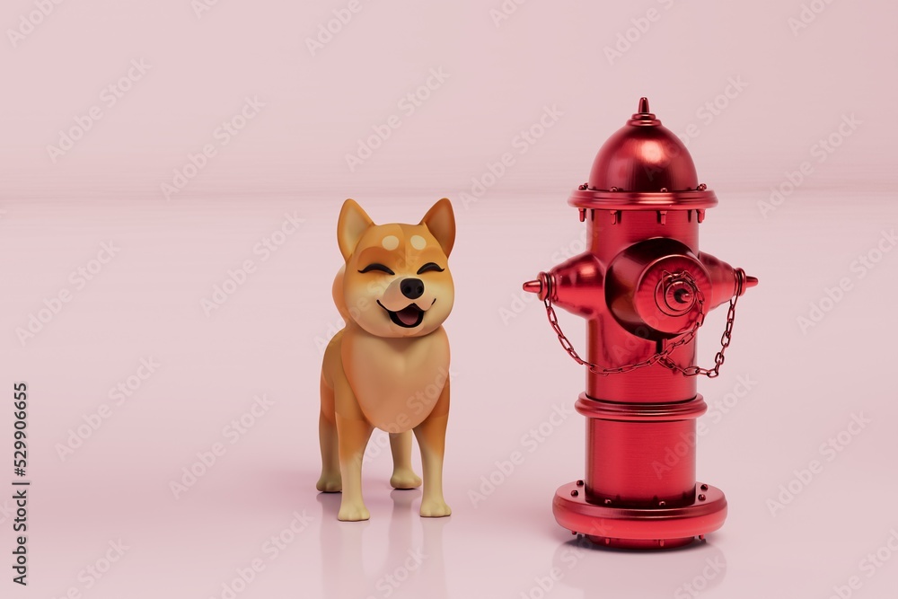 dog pissing on a fire hydrant. dog and fire hydrant on a pink ...