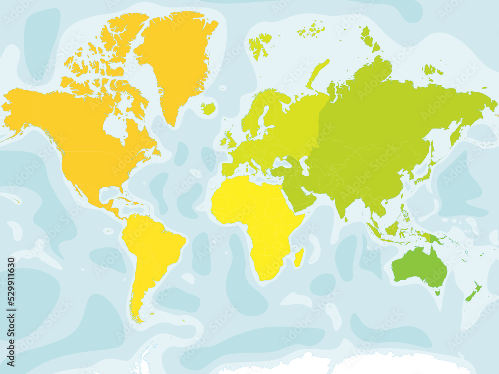 Colorful blank political map of World continents. Stock Vector | Adobe ...