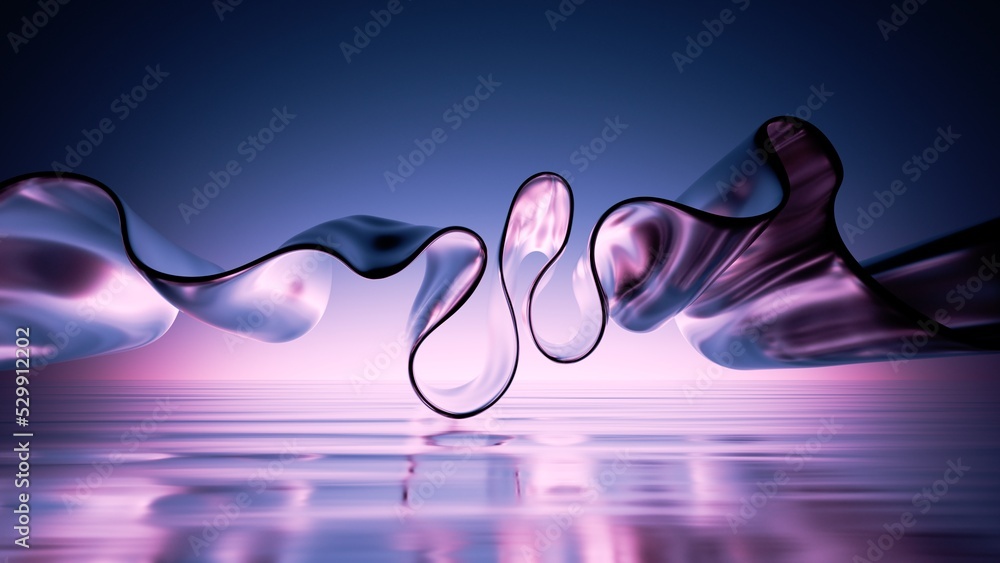 ภาพประกอบสต็อก 3d render, blue background with abstract shiny metallic ...