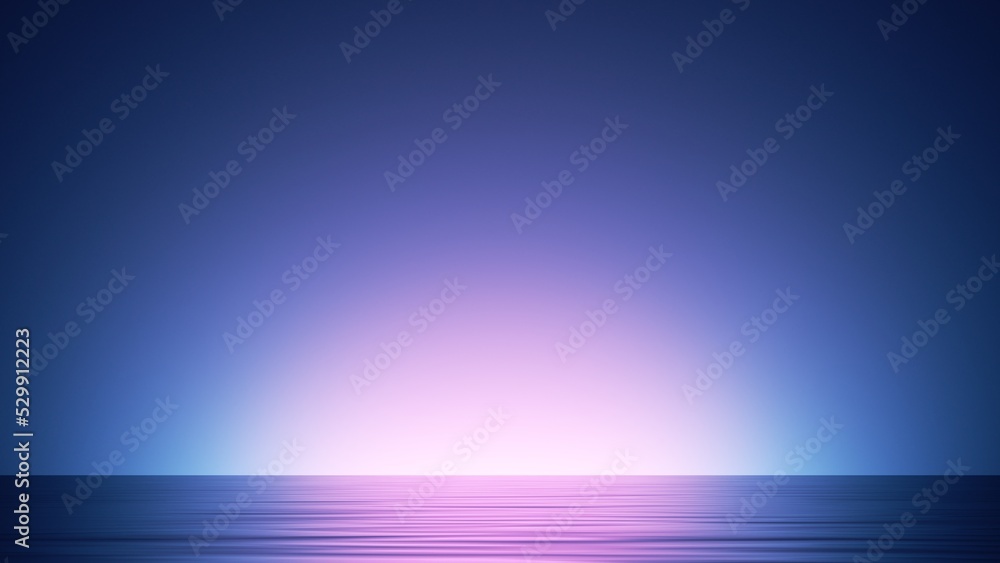 3d render, abstract ultraviolet background with ocean water and bright ...