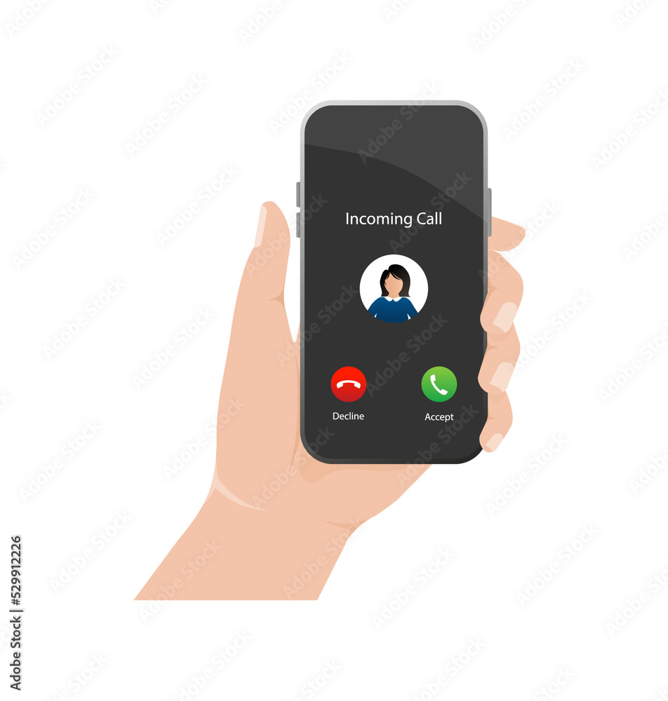 Incoming call in flat style. Perspective vector. Accept button, decline ...